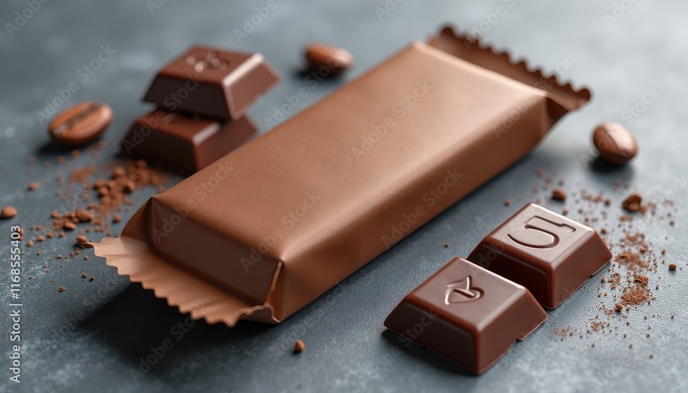 Mockup Chocolate Bar Wrapper on white background with cocoa beans and ...