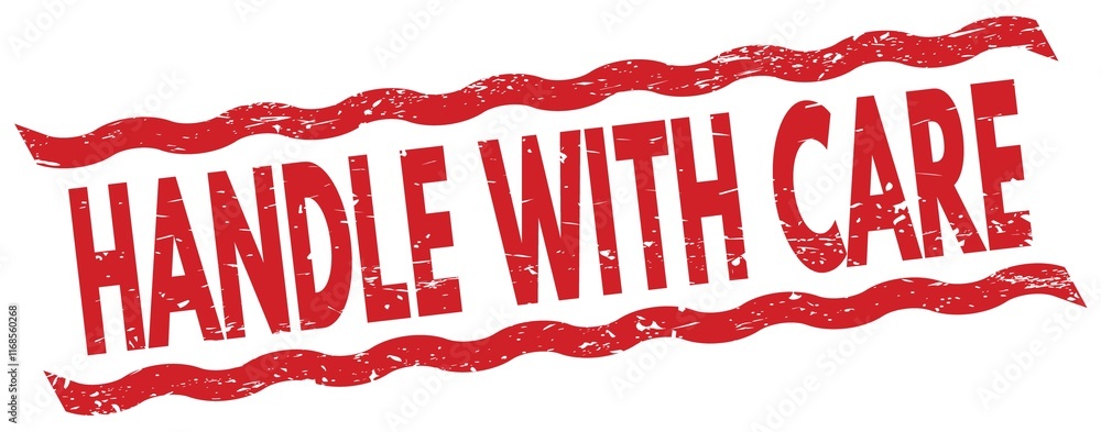 HANDLE WITH CARE text on red lines stamp sign. Stock Illustration ...