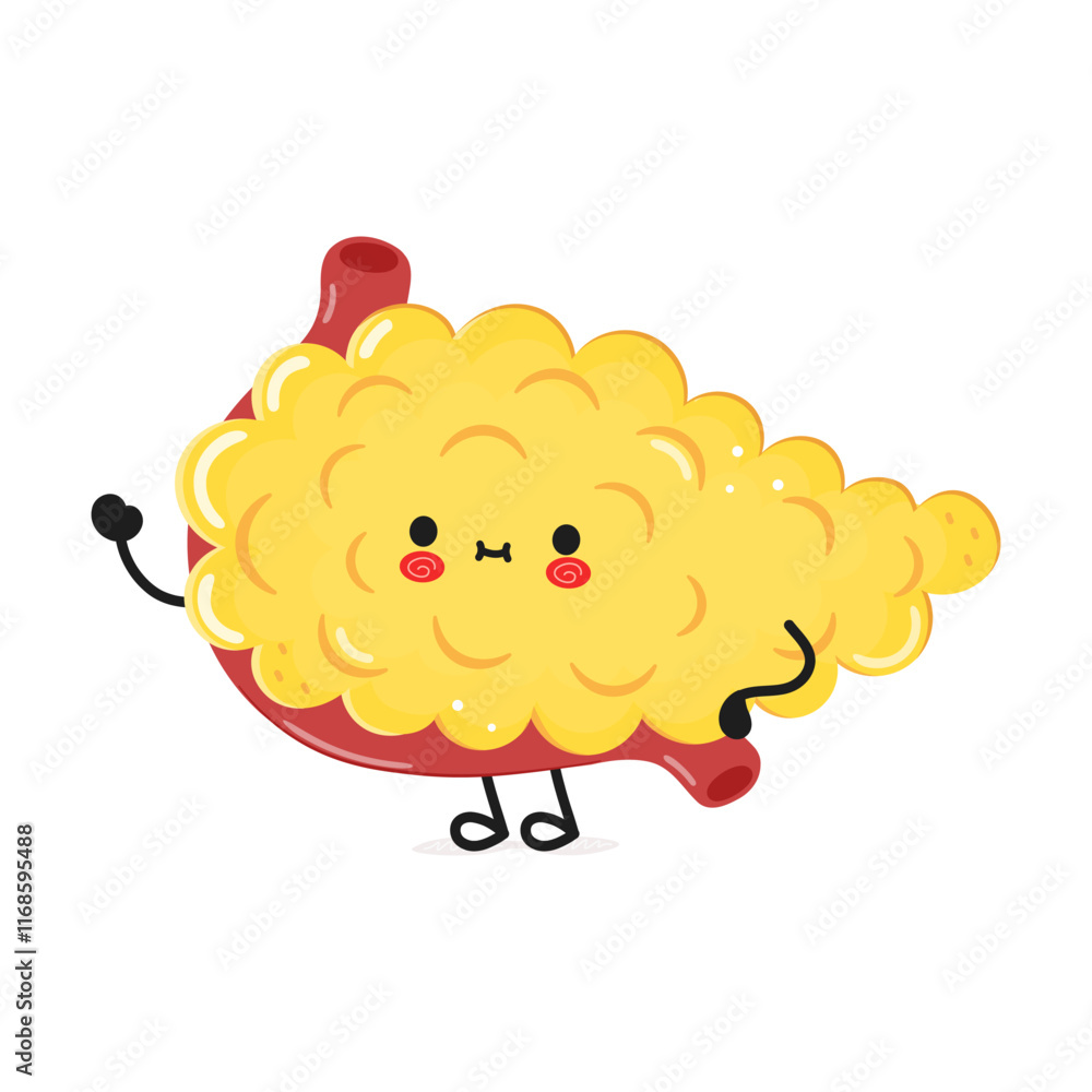 Pancreas waving hand character. Vector hand drawn cartoon kawaii ...