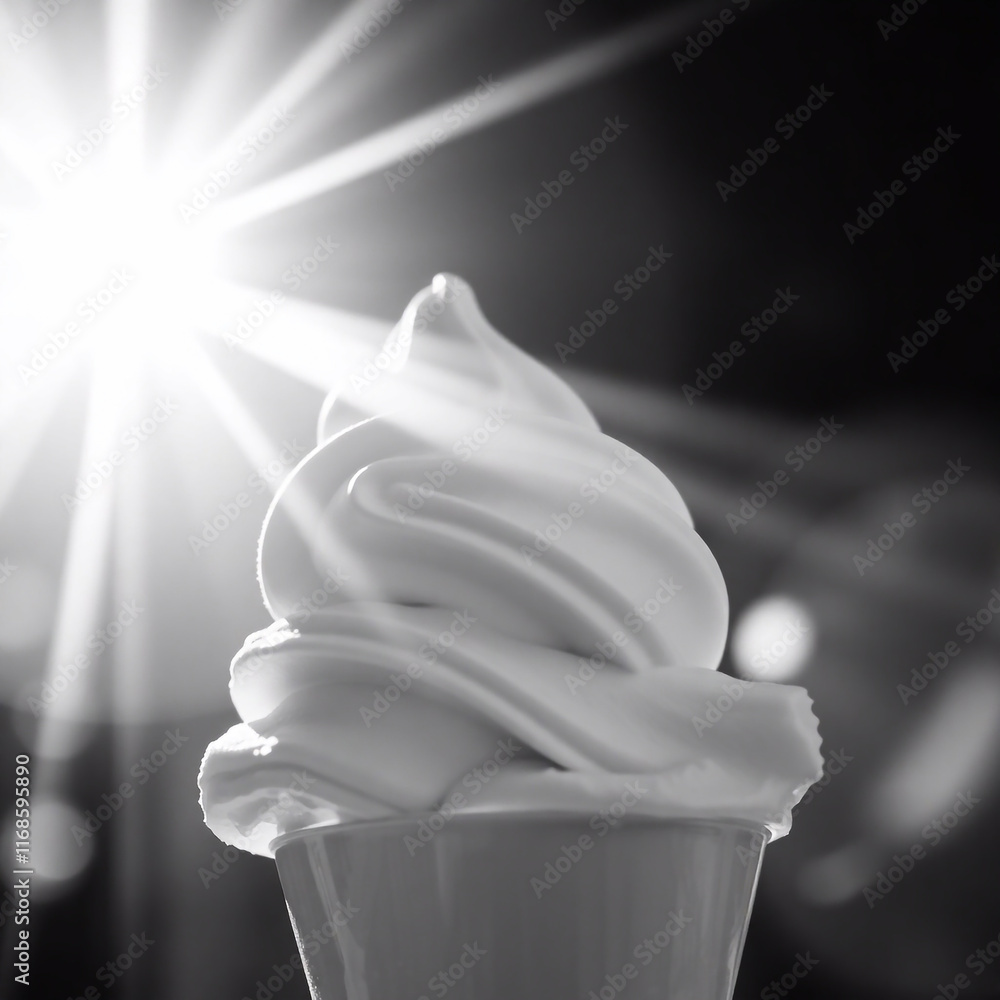 A classic black and white photograph of ice cream, featuring bright ...