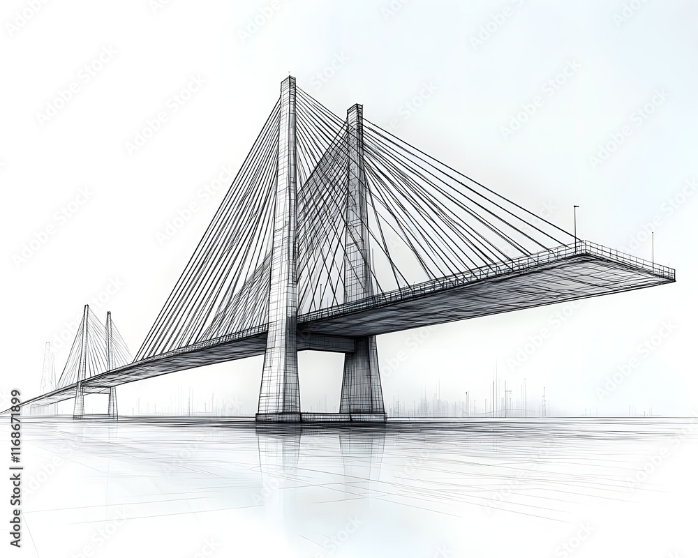 Minimalist Line Drawing of Suspension Bridge Representing Strength and ...