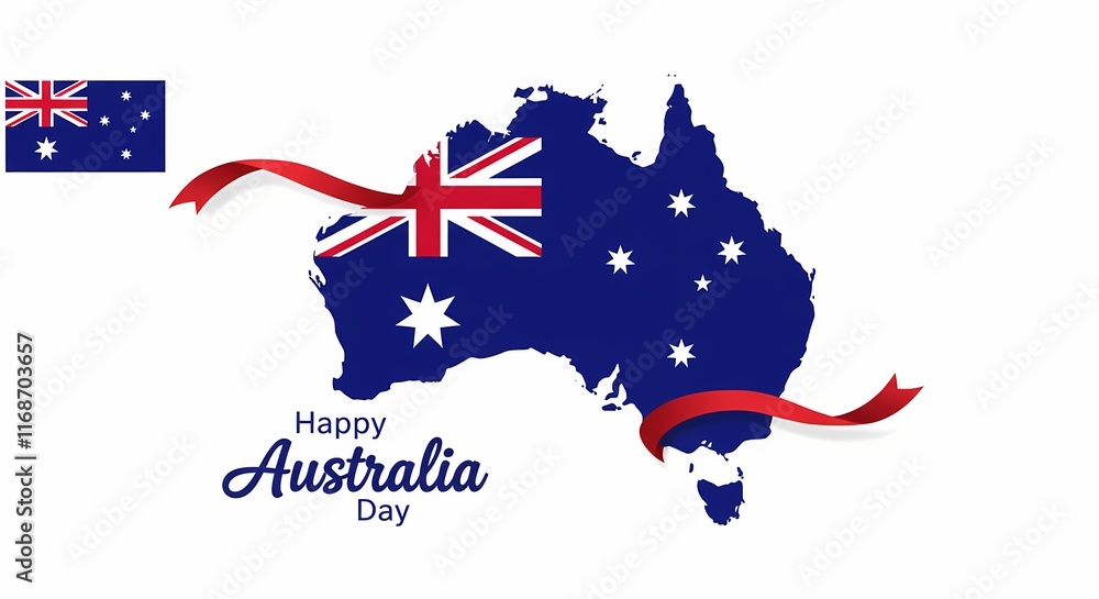 Australia Day Graphic Design Blue Map with Australian Flag, White ...