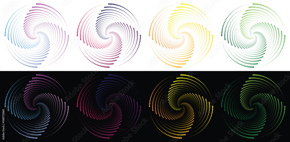 Colorful Spirograph pattern on black background. Multicolor spiral vortex on dark backdrop ...