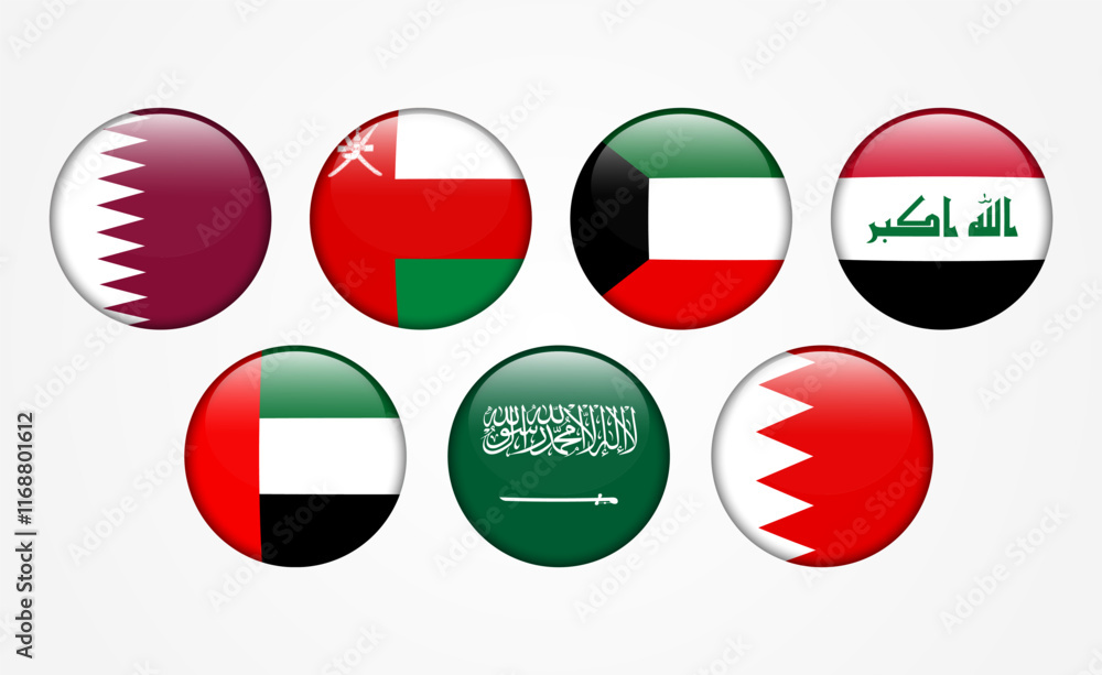 Flags of the Gulf Countries, GCC national flags in circular icons. vector illustration Stock ...