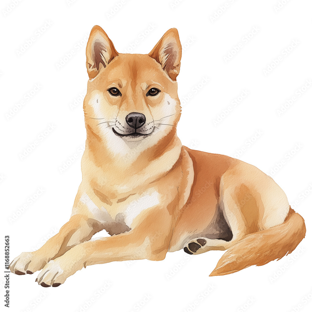 Watercolor Cute Shiba Inu Clip Art Illustration. Isolated elements on ...