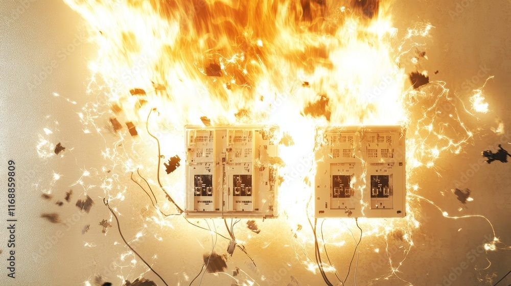 Overload short circuit in an old and grunge fuse box causing fire and ...