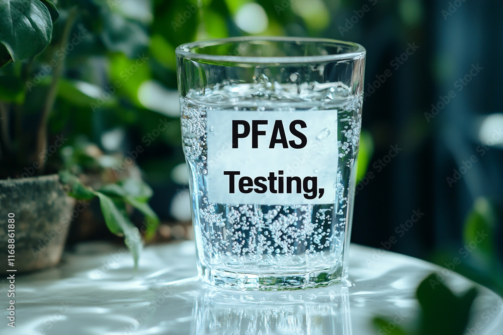 Glass of Tap Water Labeled PFAS Testing to Highlight Water Quality and ...