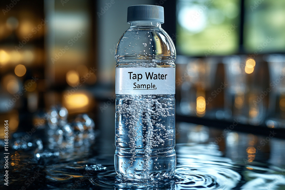Clear Water Bottle Labeled as Tap Water Sample Showing Potential ...