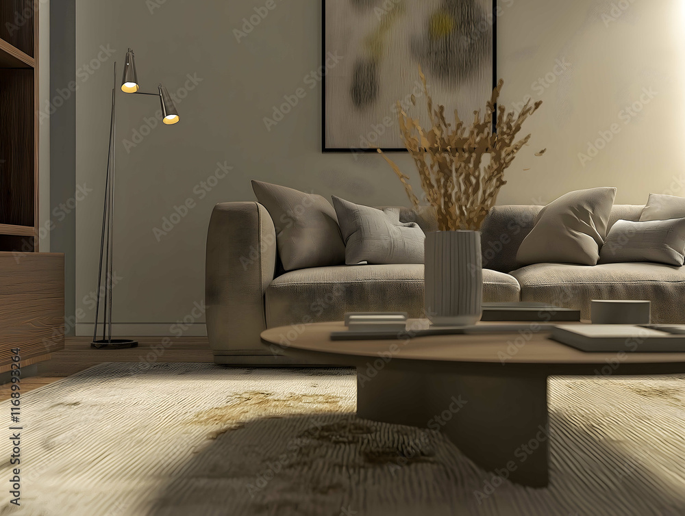 A contemporary Modern Comfort living room photorealistic ultra detailed ...