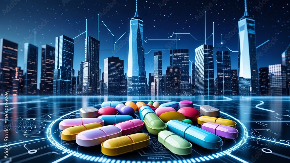 A futuristic high-tech representation of New York City, featuring ...