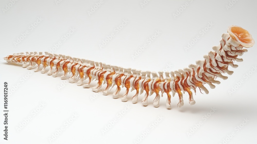 Detailed anatomical model of a human spine, showcasing vertebrae and ...