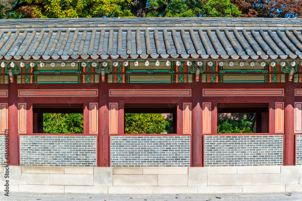 Architectural detail - Korean Tradition decoration red brick wall and ...