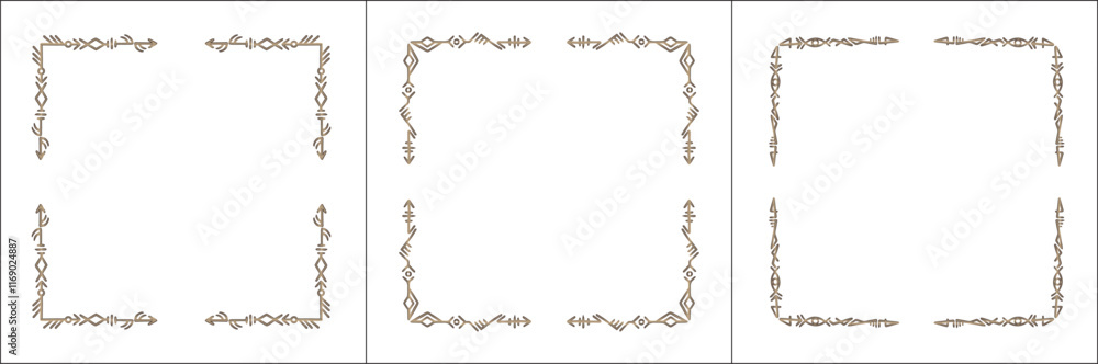 Frame set. Three brown frames with elegant black and white ornamental ...
