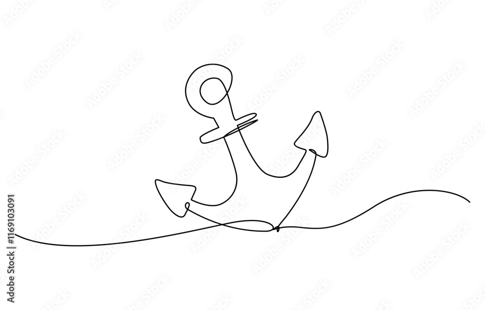 Стоковое векторное изображение «Continuous line drawing of sea anchor ...
