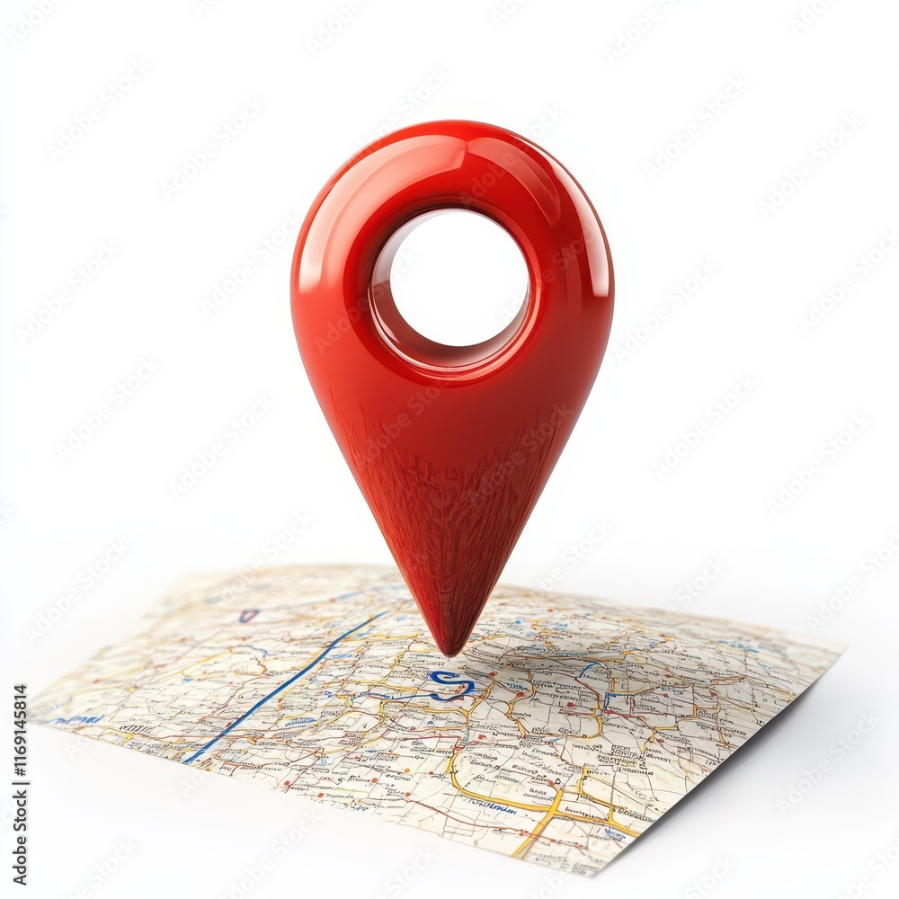 Red pin point symbol marking a location on a map for easy navigation ...