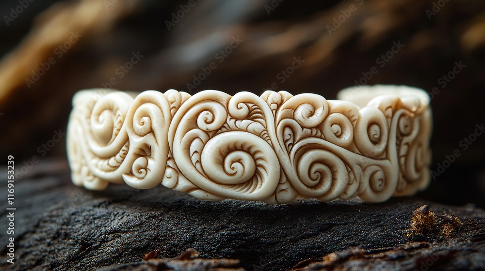 Beautifully crafted 'Maori' bone carving bracelet featuring traditional ...