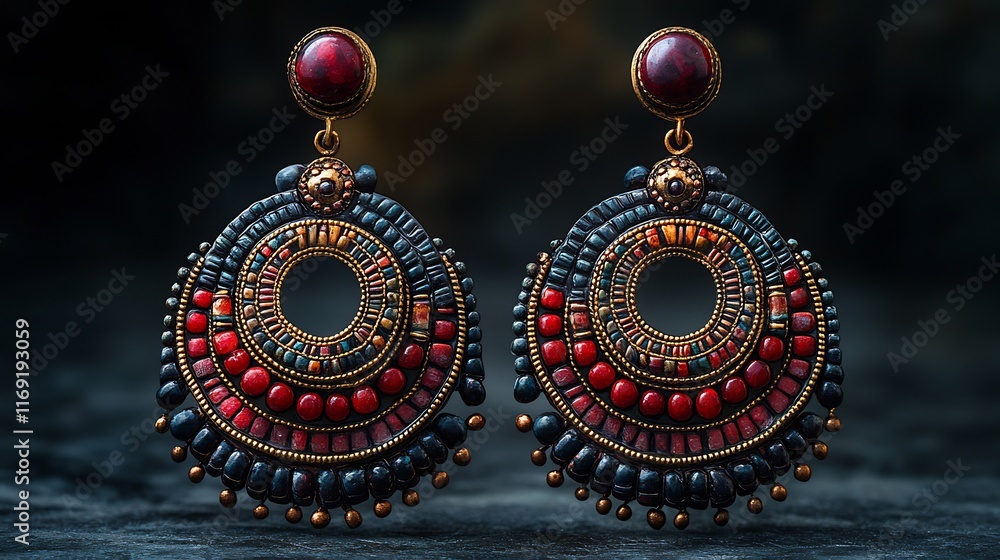 Pair of 'Inca' inspired earrings featuring traditional designs motifs ...