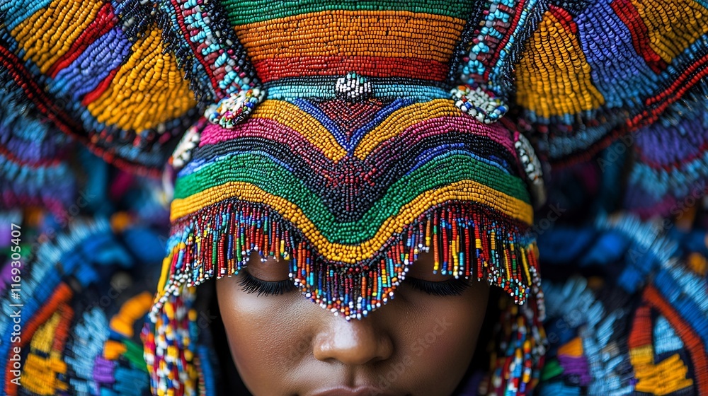 Zulu Beadwork Headpiece Vibrant Colors and Patterns Highlighting South ...