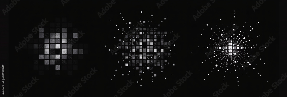 simple squares create pixelated patterns vector illustrations black ...
