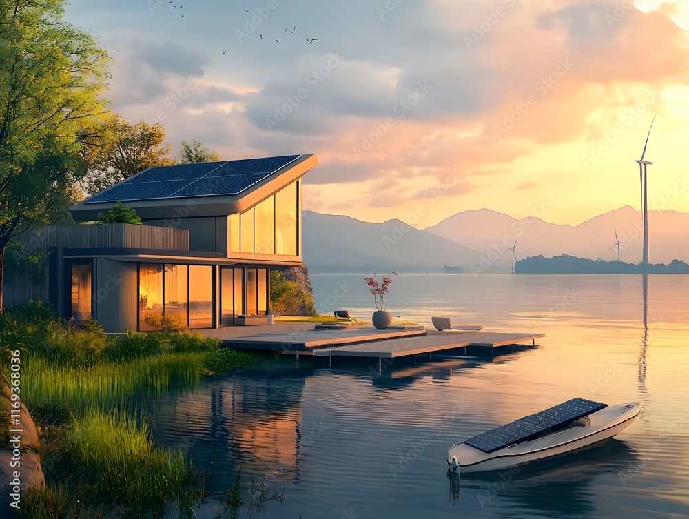 Tranquil Lakeside Retreat with Net Zero Carbon Solar Powered Smart Home ...