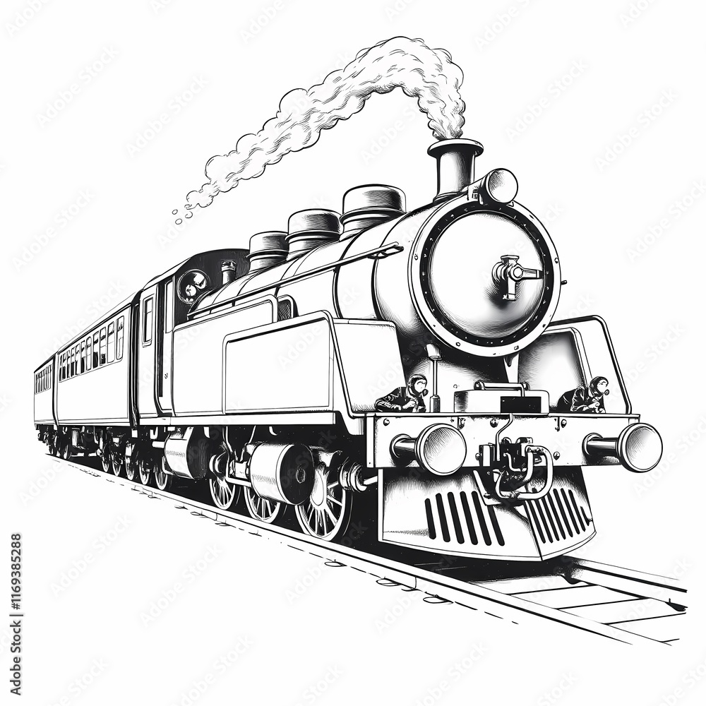 Vintage Steam Engine Illustration: A detailed illustration of a classic ...