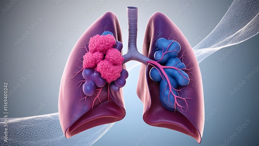 Lung cancer stages. Respiratory system disease. Tumor, swelling ...