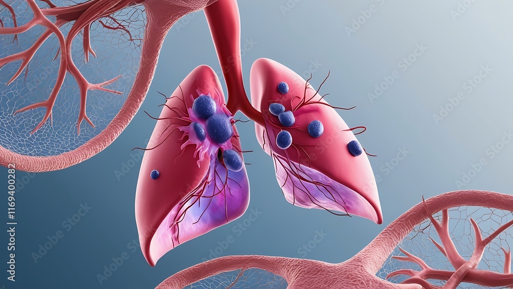 Lung cancer stages. Respiratory system disease. Tumor, swelling ...