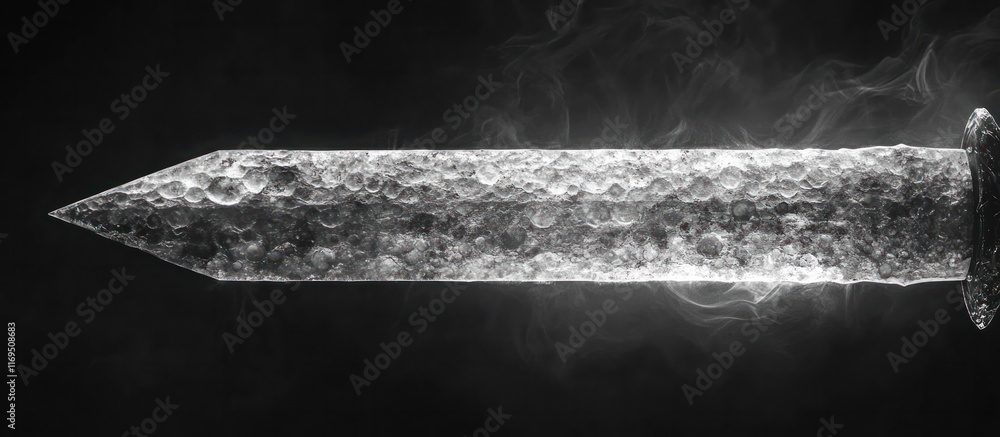 Closeup of a sharp deadly looking knife blade shrouded in a mysterious ...