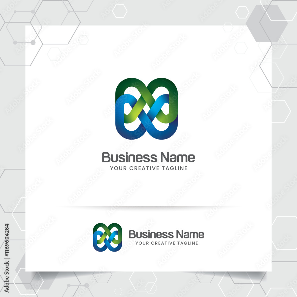 Infinity logo design in blue and green modern color style gradient. A ...