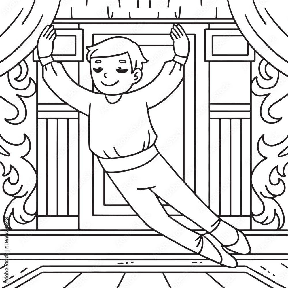 Ballet Danseur making Leap Coloring Page for Kids Stock Vector | Adobe ...