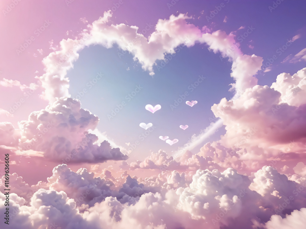 Dreamy pastel cloud background with floating heart shapes, soft ...
