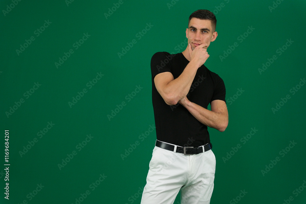 Thoughtful african guy thinking try solve problem pose isolated on grey ...