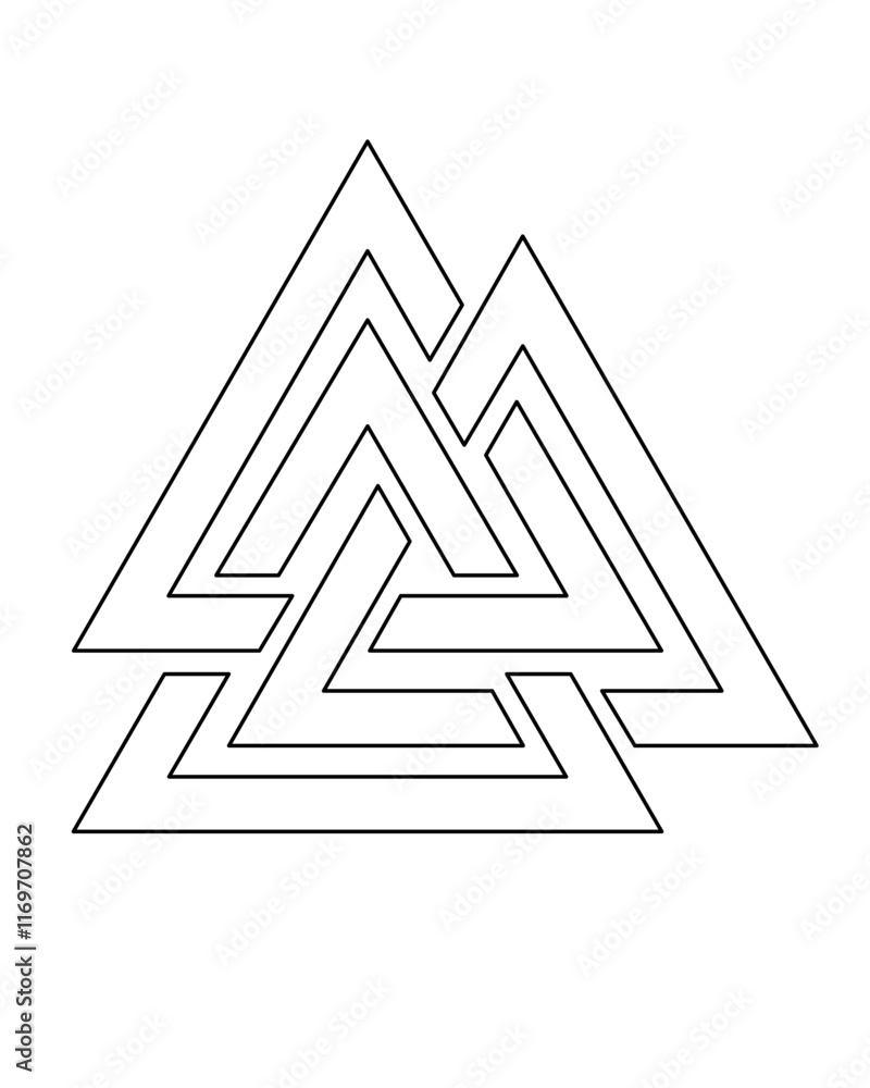 Valknut, symbol of the god Odin - vector linear picture for coloring ...