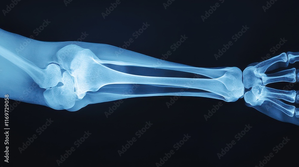 A detailed x-ray image of the human elbow joint provides a clear view ...
