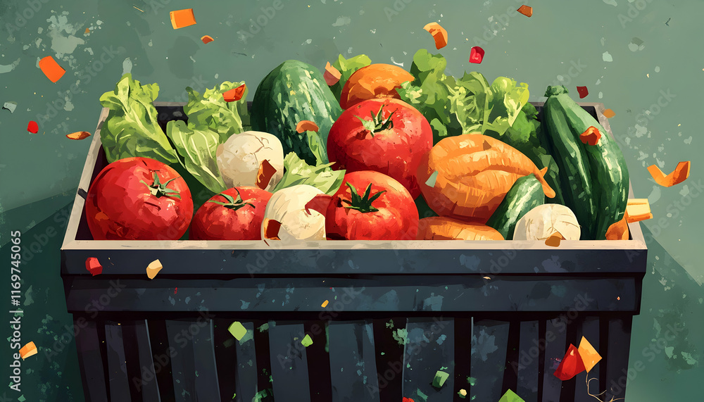 Spoiled vegetables discarded in a bin, visualizing food waste and ...