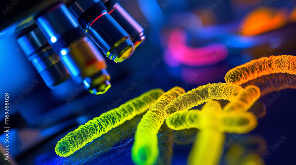 Microscopic view of beneficial bacteria thriving in a controlled ...