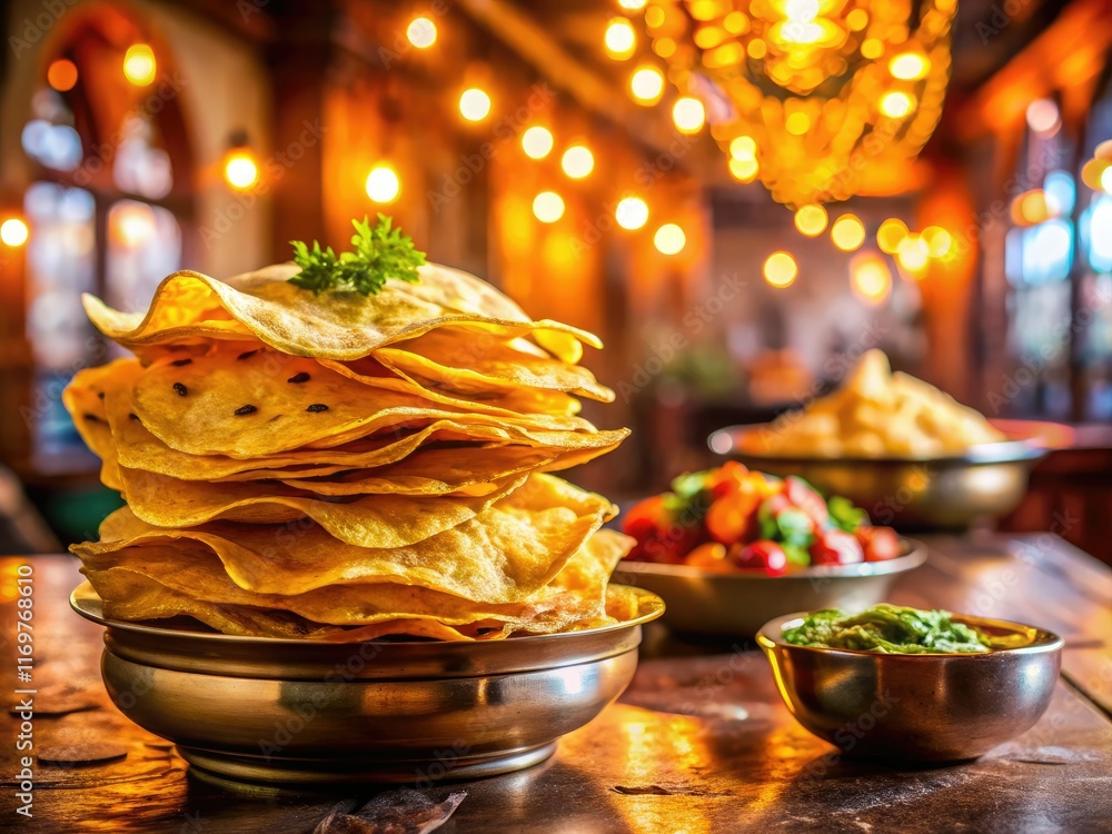 Authentic Indian restaurant's crispy poppadoms, captured in stunning ...