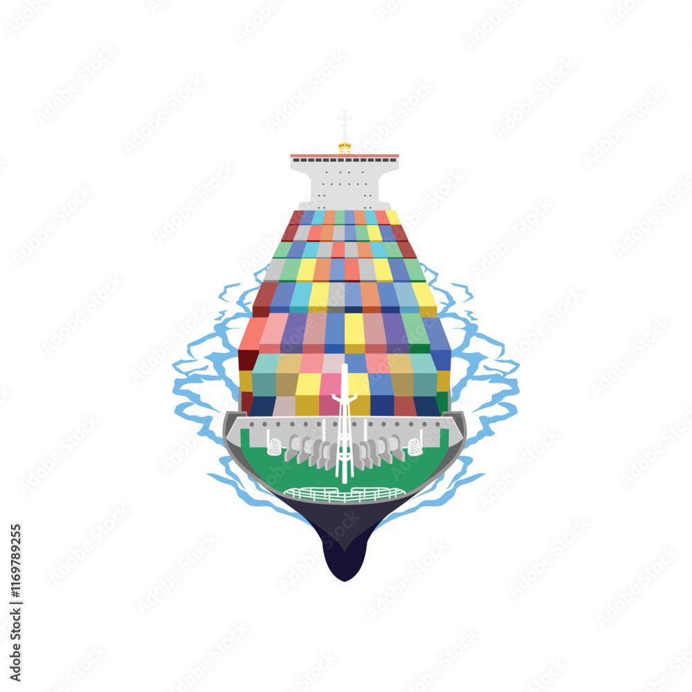 Vector illustration of Container cargo ship isolated on transparent ...