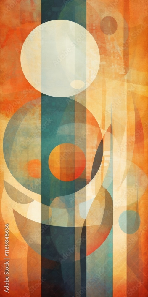 Abstract Art Featuring Overlapping Circles And Vertical Stripes In Warm