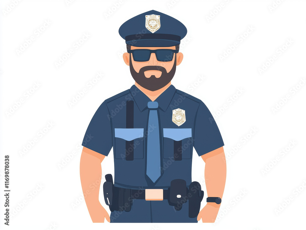 Cartoon police officer in uniform with sunglasses and badge, standing ...