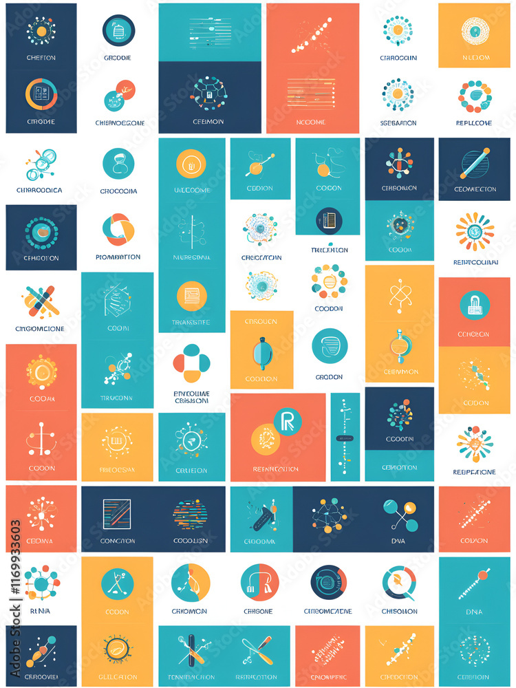 Genome research icon set with dna, rna, chromosome, mutation ...