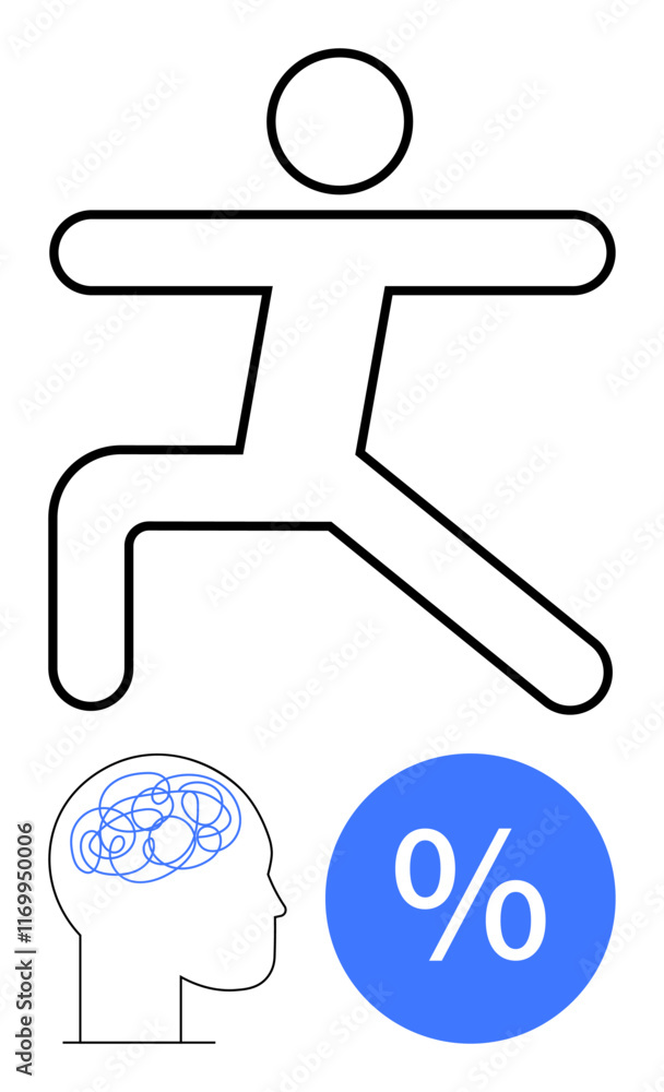 Stock-Vektorgrafik „Stick figure moving, side profile head with chaotic ...