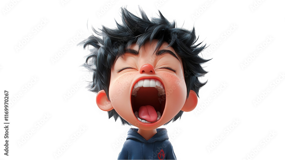 Animated Child Shouting: A 3D rendered cartoon boy with spiky black ...