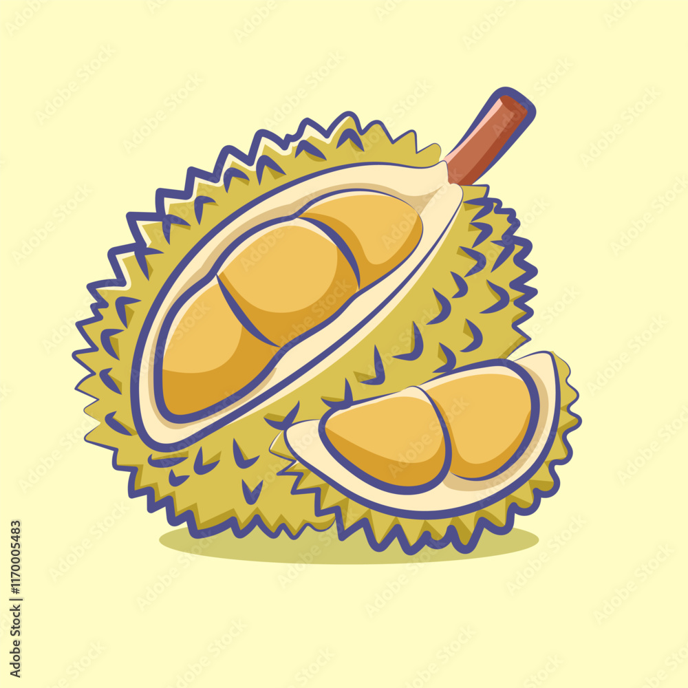 ripe and split durian fruits vector cartoon design for elements ...