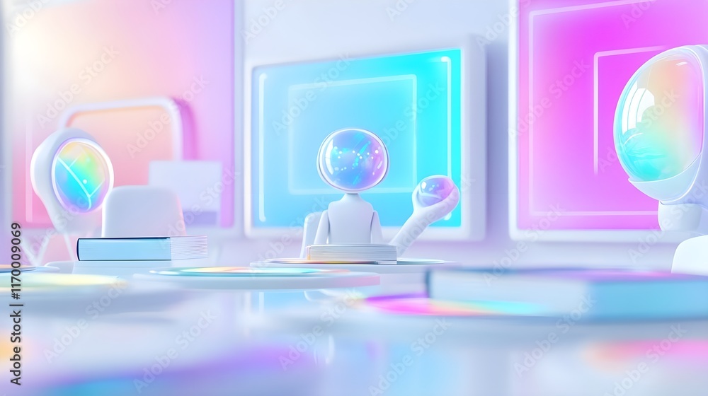 pastel robot ai future tech background - pastel color palettes Stock ...