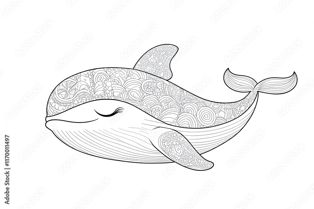 Whale Zentangle: Ocean Animal Coloring Page Stock Photo | Adobe Stock