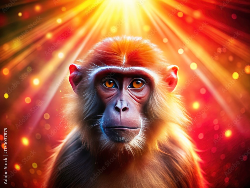 Nature's vibrant hues: a red monkey, captured with high depth of field ...