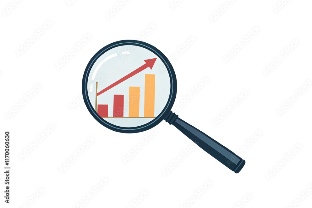An illustrated magnifying glass magnifying a bar chart with ascending ...