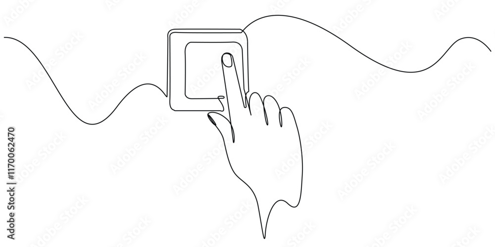 continuous line drawing of hand touching switch.one line drawing of ...