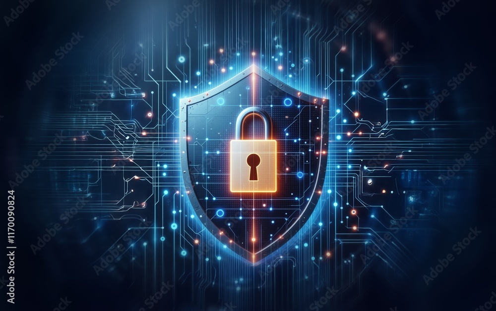 Digital, protect. Shield with check mark sign. Secure service, protect ...